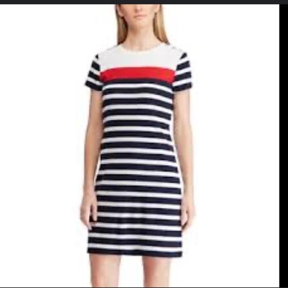 Chaps | Dresses | Chaps Tshirt Dress Red White Blue Nautical Sheath ...